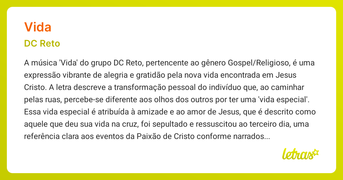 Significado da música VIDA (DC Reto) - LETRAS.MUS.BR