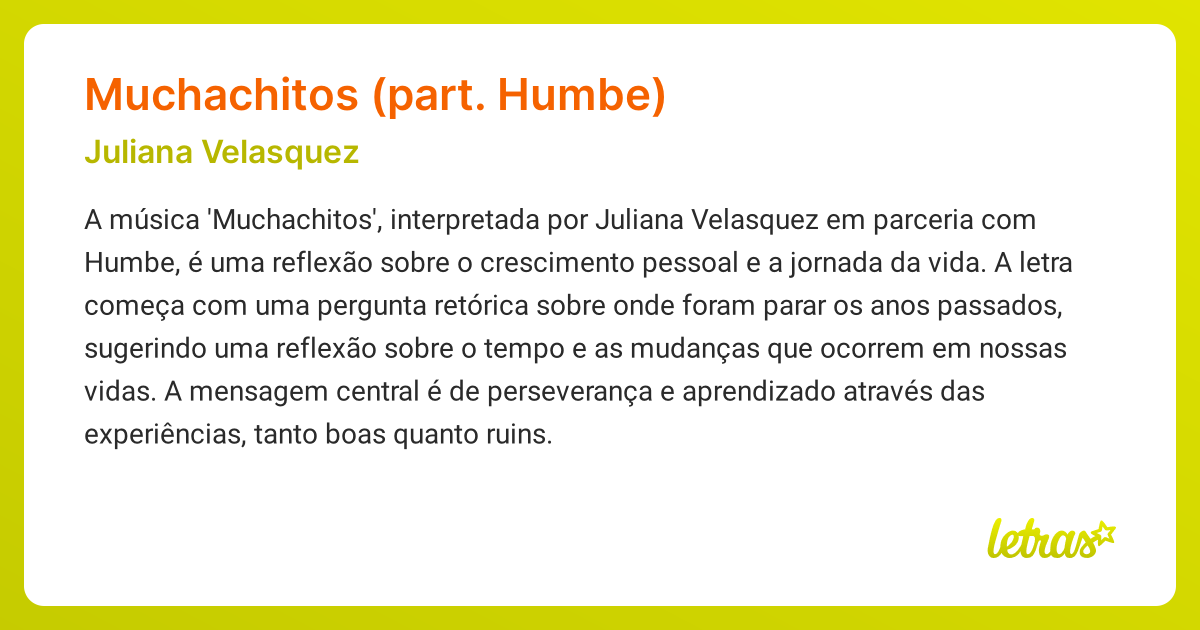 Significado da música MUCHACHITOS (PART. HUMBE) (Juliana Velasquez ...