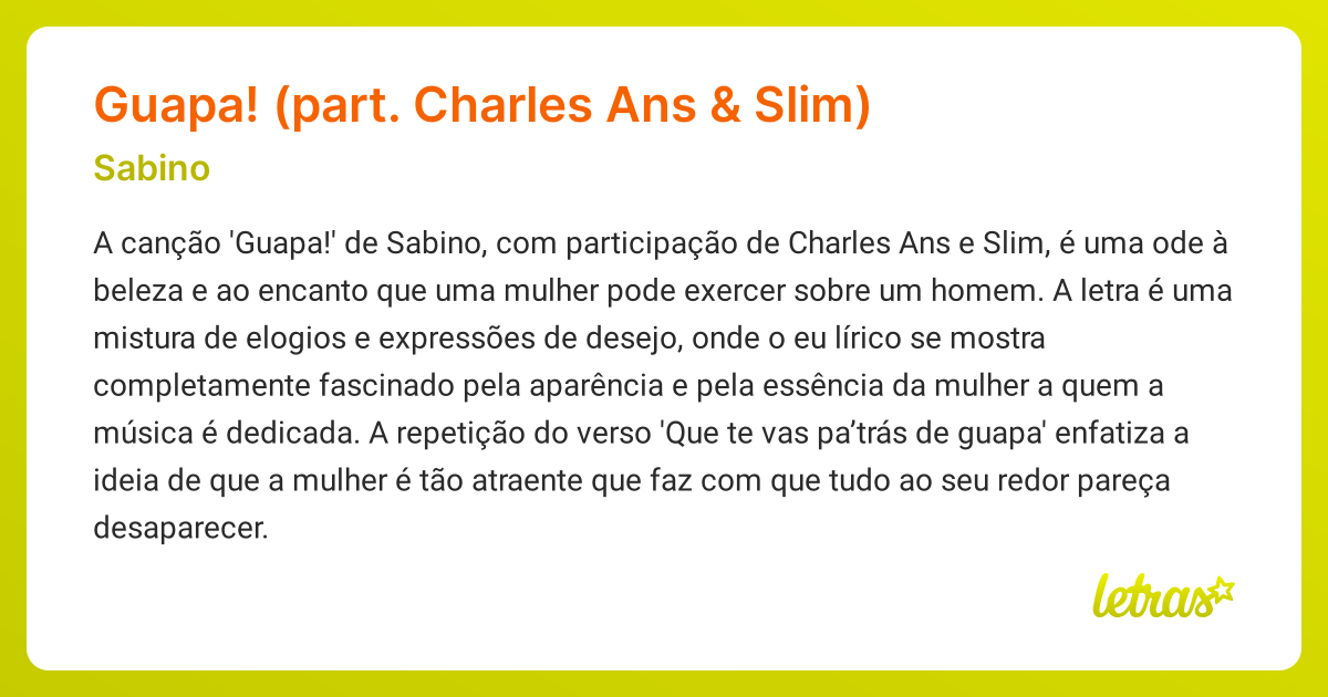Significado da música Guapa! (part. Charles Ans & Slim) (Sabino ...