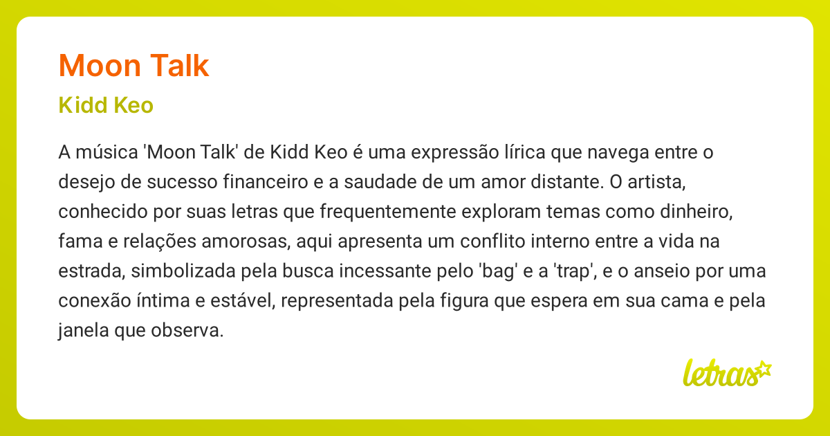 Significado da música MOON TALK (Kidd Keo) - LETRAS.MUS.BR