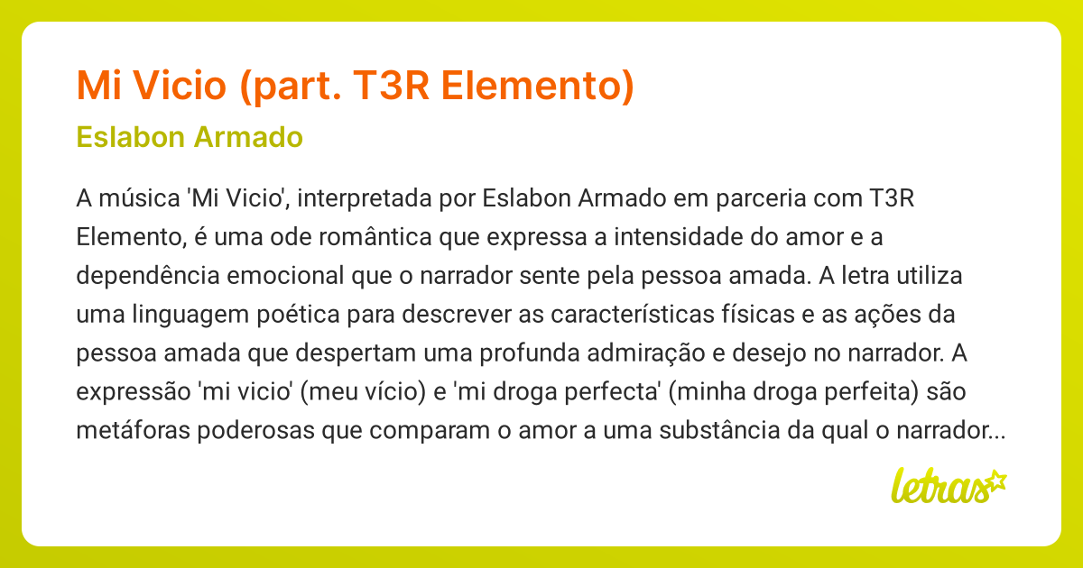 Significado da música MI VICIO (PART. T3R ELEMENTO) (Eslabon Armado ...