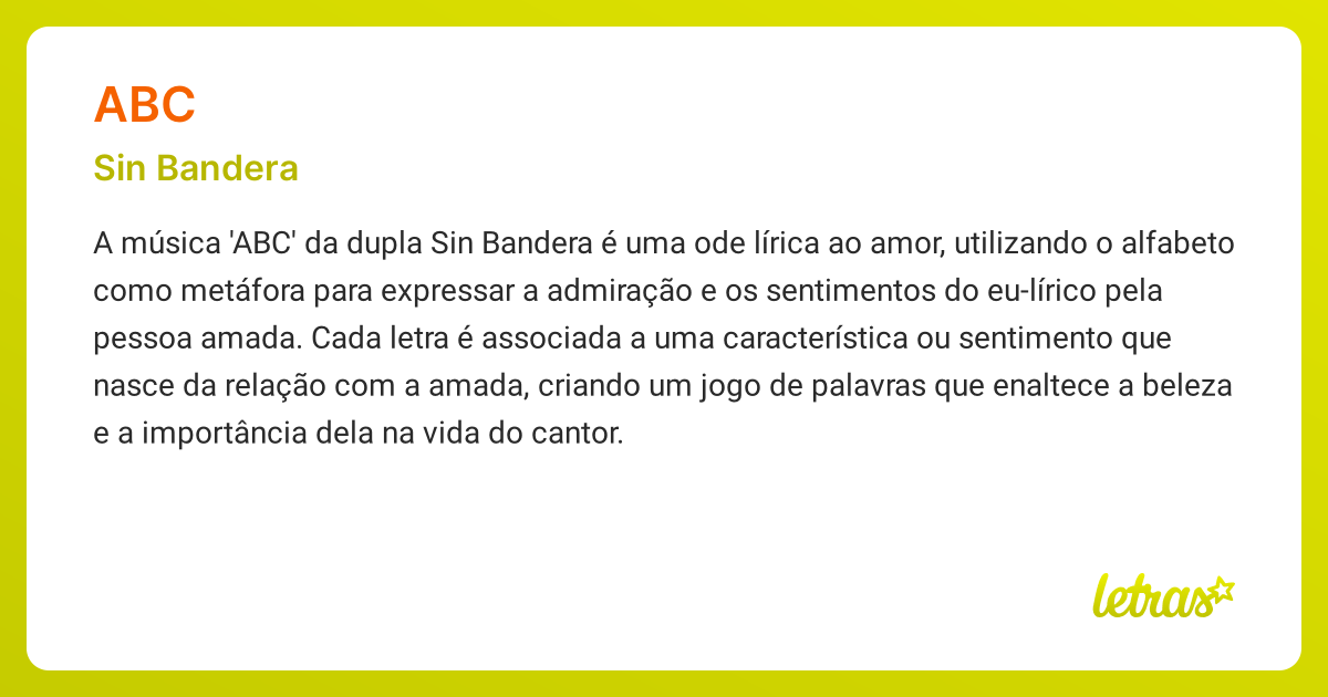 Significado da música ABC (Sin Bandera) - LETRAS.MUS.BR