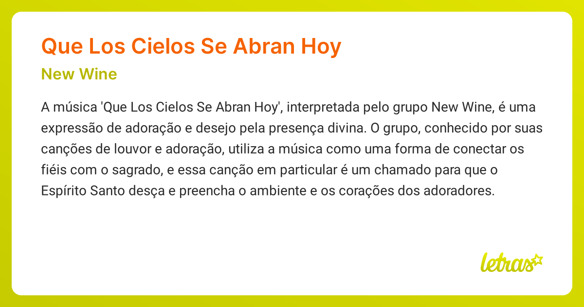 Significado da música QUE LOS CIELOS SE ABRAN HOY (New Wine) - LETRAS ...