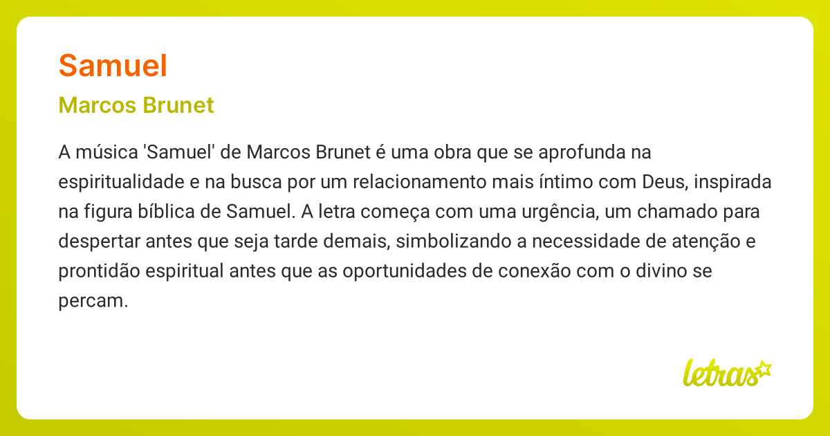 Significado da música SAMUEL (Marcos Brunet) - LETRAS.MUS.BR