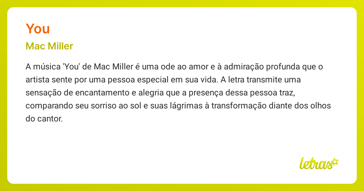 Significado da música YOU (Mac Miller) - LETRAS.MUS.BR