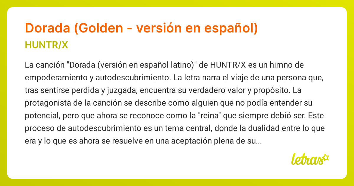 Significado de la canción Dorada (Golden - versión en español) (HUNTR/X) - LETRAS.COM