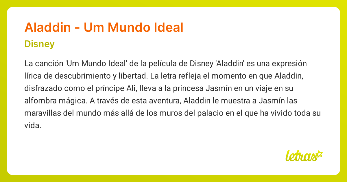 Significado de la canción ALADDIN - UM MUNDO IDEAL (Disney) - LETRAS.COM