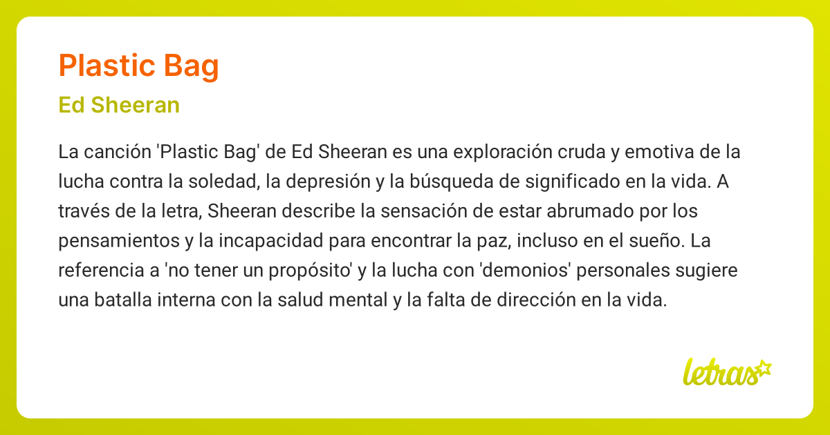 Significado de la canción PLASTIC BAG (Ed Sheeran) - LETRAS.COM