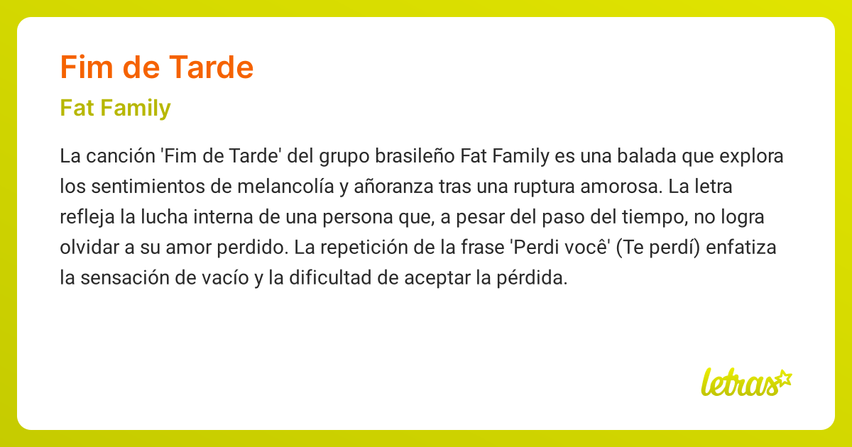 Significado de la canción FIM DE TARDE (Fat Family) - LETRAS.COM