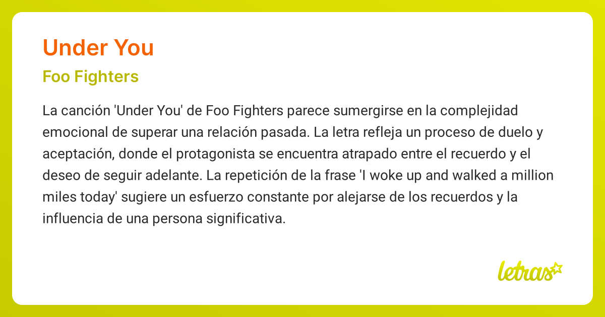 Significado de la canción UNDER YOU (Foo Fighters) - LETRAS.COM