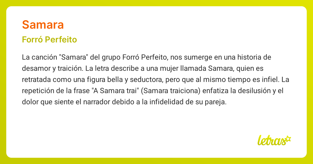 Significado de la canción SAMARA (Forró Perfeito) - LETRAS.COM