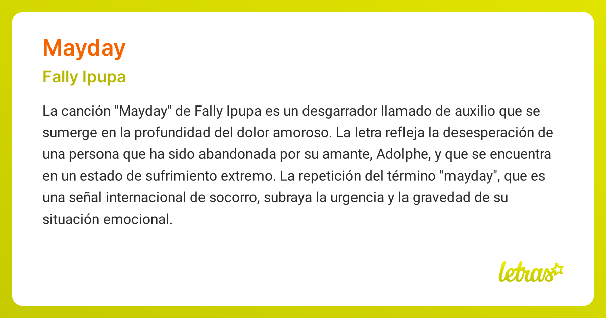 Significado de la canción MAYDAY (Fally Ipupa) - LETRAS.COM