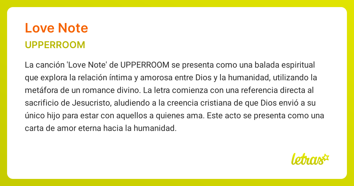 Significado de la canción LOVE NOTE (UPPERROOM) - LETRAS.COM