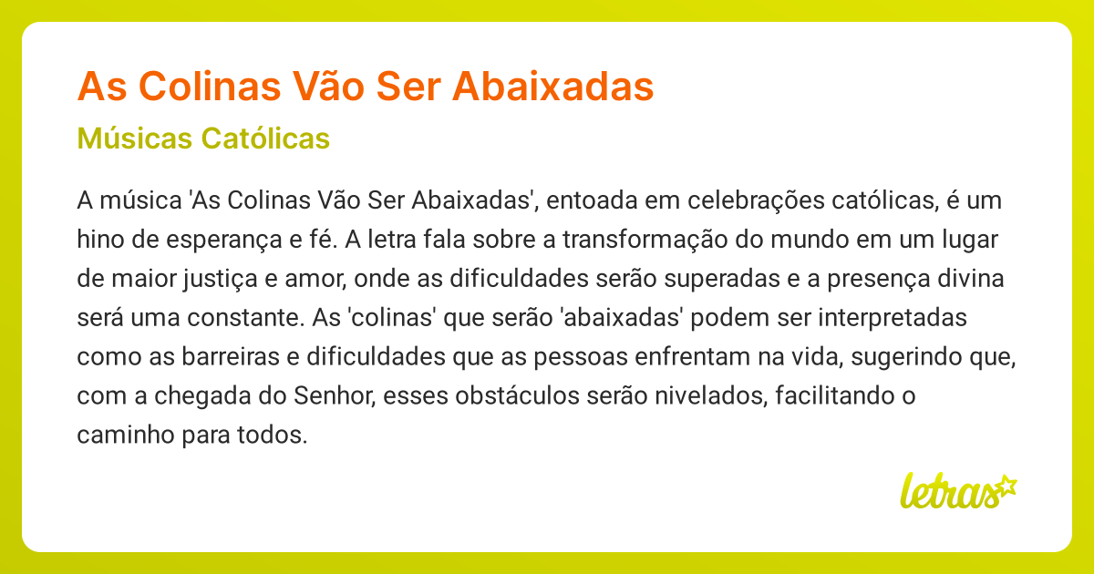 Significado da música AS COLINAS VÃO SER ABAIXADAS (Músicas Católicas ...