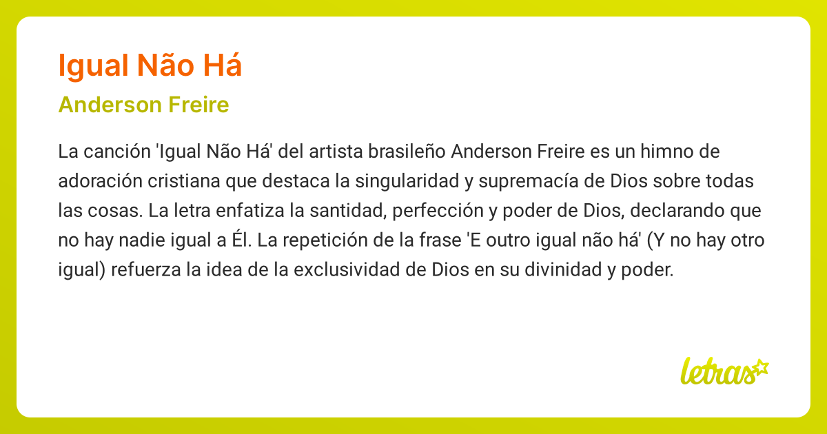 Significado de la canción IGUAL NÃO HÁ (Anderson Freire) - LETRAS.COM