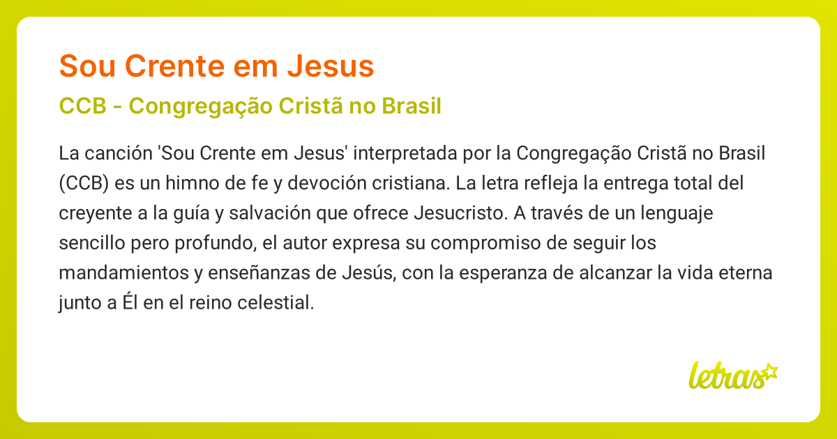 Significado de la canción SOU CRENTE EM JESUS (CCB - Congregação Cristã ...