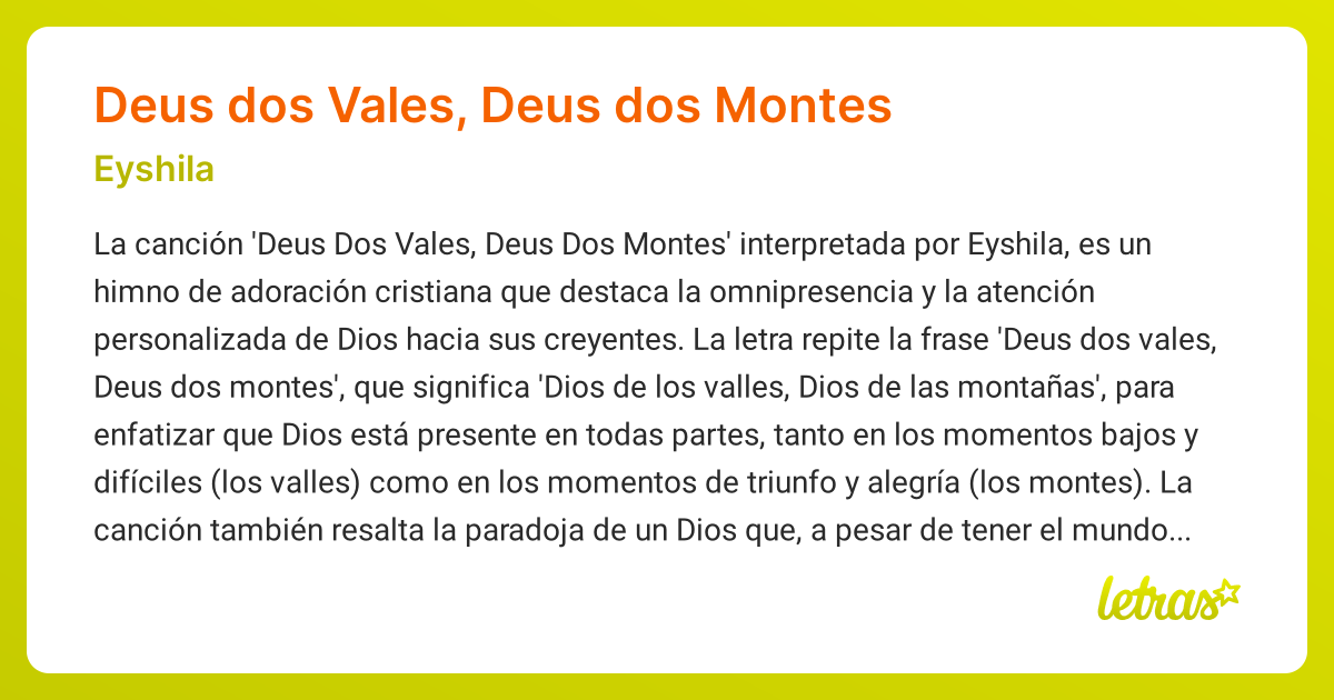 Significado de la canción Deus dos Vales, Deus dos Montes (Eyshila ...