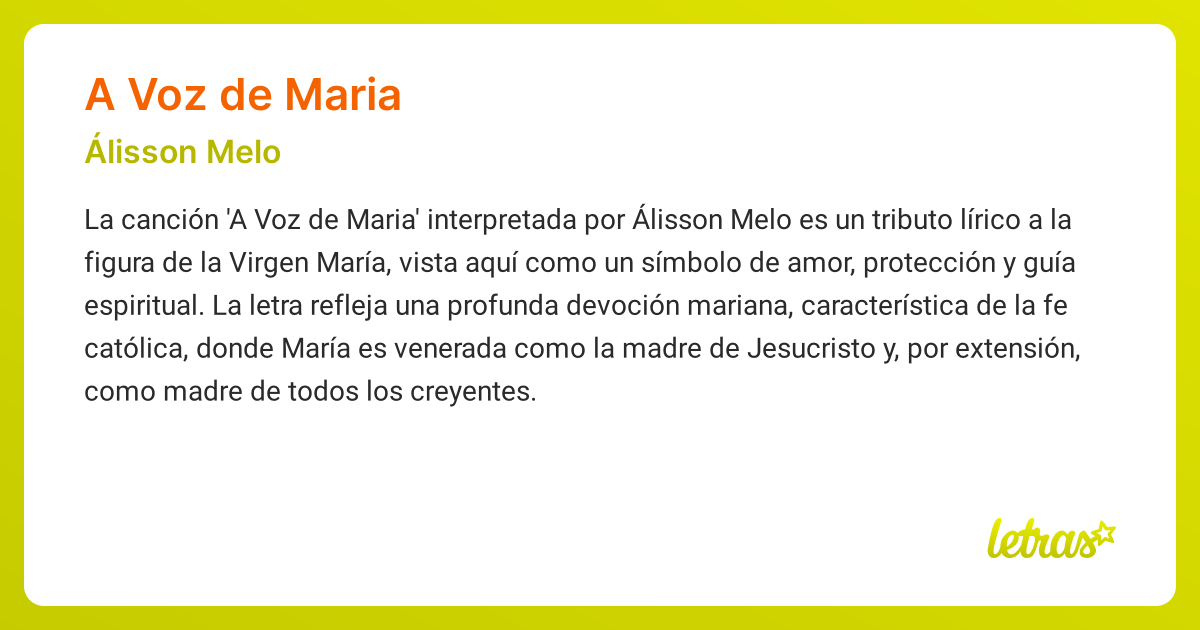 Significado de la canción A VOZ DE MARIA (Álisson Melo) - LETRAS.COM