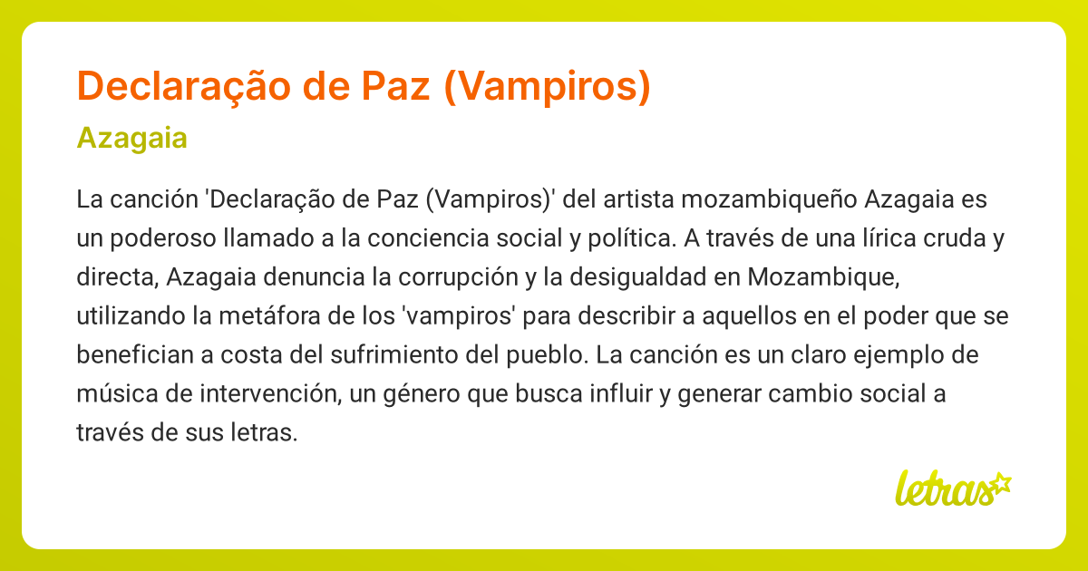 Significado de la canción DECLARAÇÃO DE PAZ (VAMPIROS) (Azagaia ...