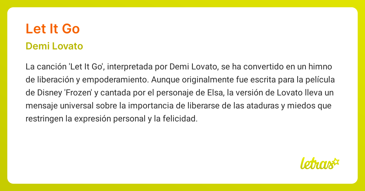 Significado de la canción LET IT GO (Demi Lovato) - LETRAS.COM