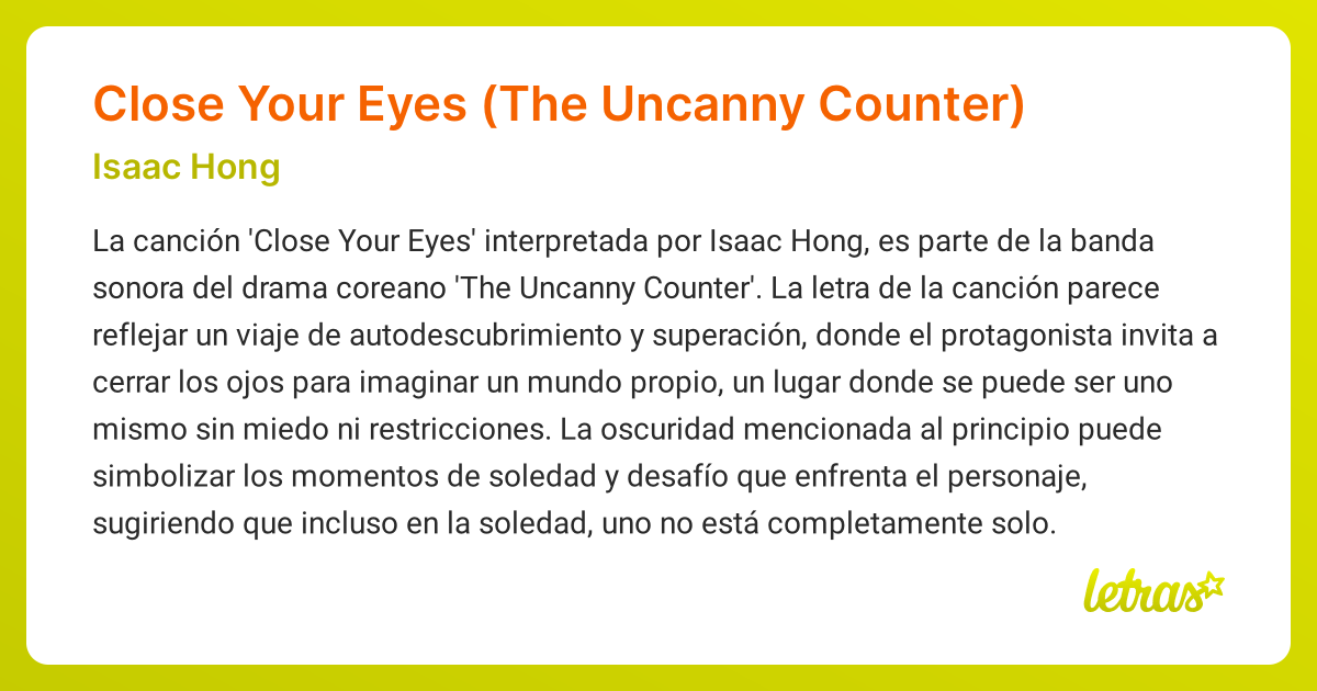 Significado de la canción Close Your Eyes (The Uncanny Counter) (Isaac ...