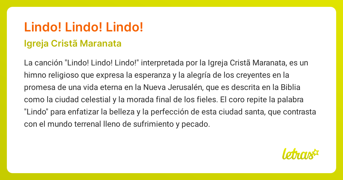 Significado de la canción LINDO! LINDO! LINDO! (Igreja Cristã Maranata ...