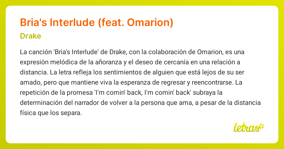 Significado de la canción Bria's Interlude (feat. Omarion) (Drake ...