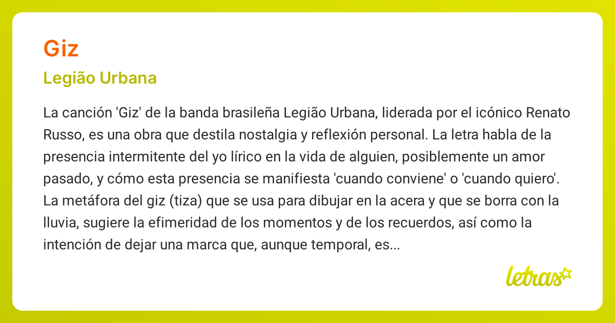 Significado de la canción GIZ (Legião Urbana) - LETRAS.COM