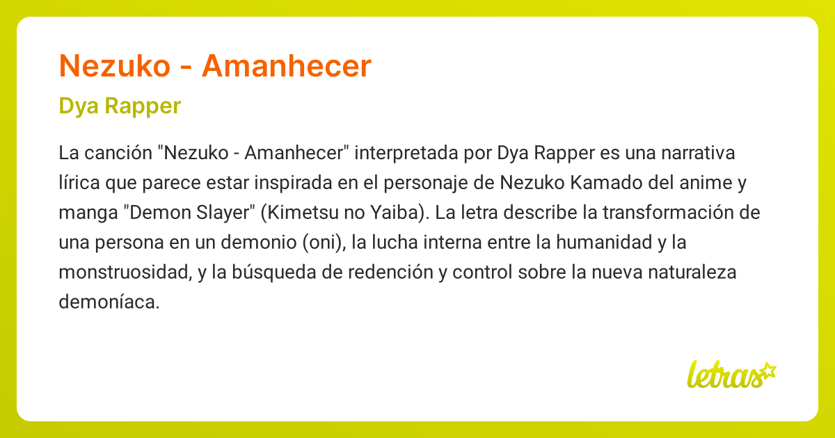 Significado de la canción NEZUKO - AMANHECER (Dya Rapper) - LETRAS.COM