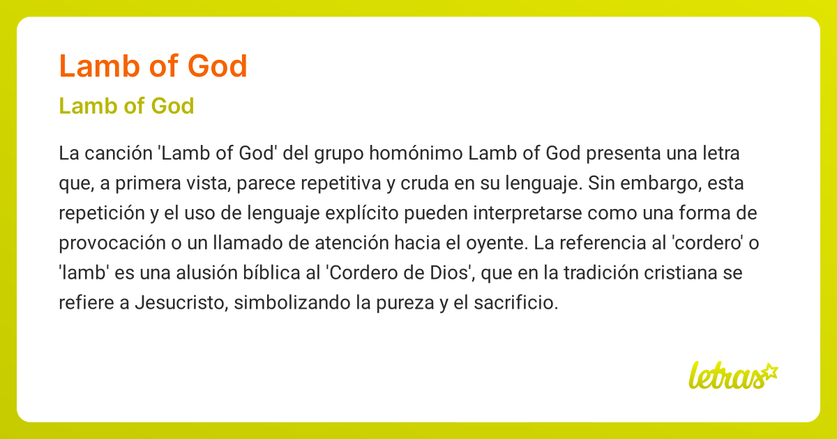 Significado de la canción LAMB OF GOD (Lamb of God) - LETRAS.COM