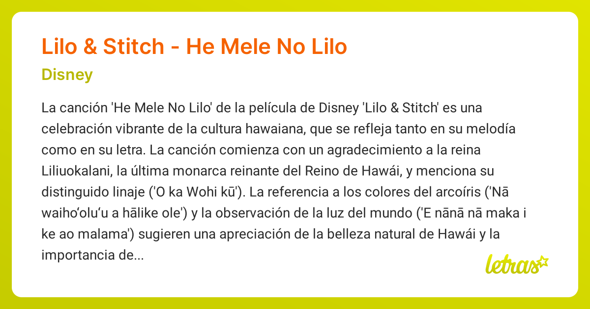 Significado de la canción Lilo & Stitch - He Mele No Lilo (Disney ...