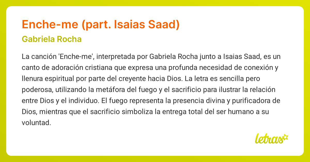 Significado de la canción ENCHE-ME (PART. ISAIAS SAAD) (Gabriela Rocha ...