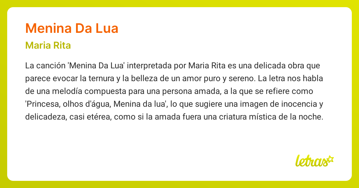 Significado de la canción MENINA DA LUA (Maria Rita) - LETRAS.COM