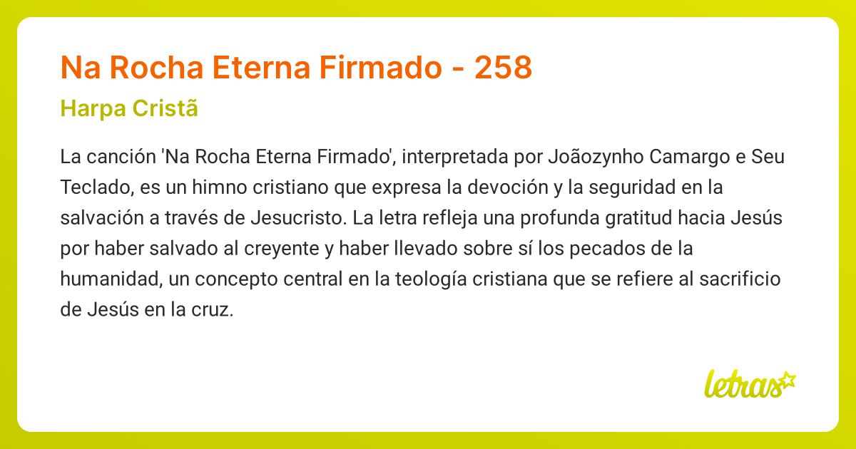 Significado de la canción NA ROCHA ETERNA FIRMADO - 258 (Harpa Cristã ...