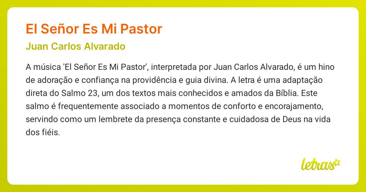 Significado da música EL SEÑOR ES MI PASTOR (Juan Carlos Alvarado ...