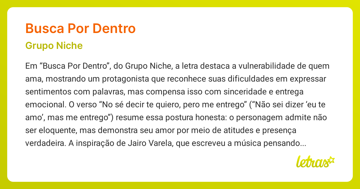 Significado da música BUSCA POR DENTRO (Grupo Niche) - LETRAS.MUS.BR