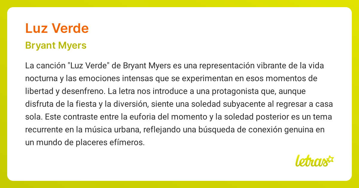 Significado de la canción LUZ VERDE (Bryant Myers) - LETRAS.COM