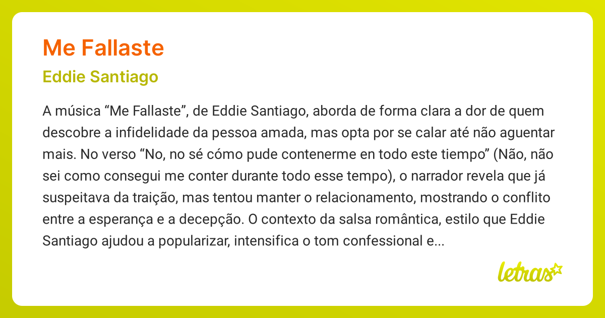 Significado da música ME FALLASTE (Eddie Santiago) - LETRAS.MUS.BR