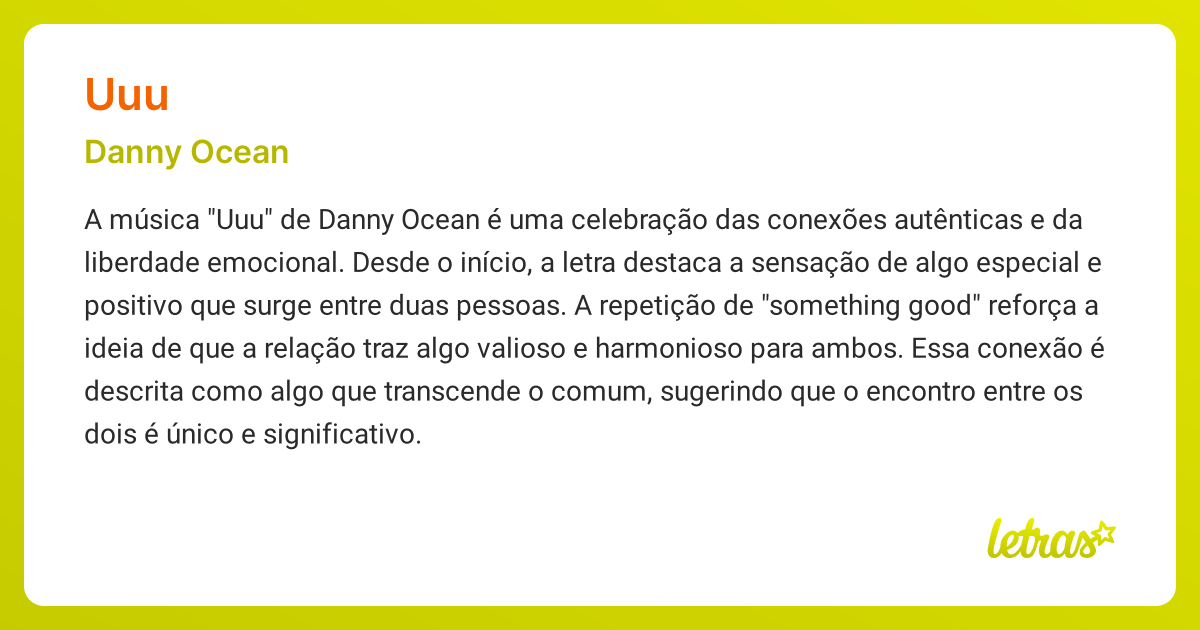 Significado da música UUU (Danny Ocean) - LETRAS.MUS.BR