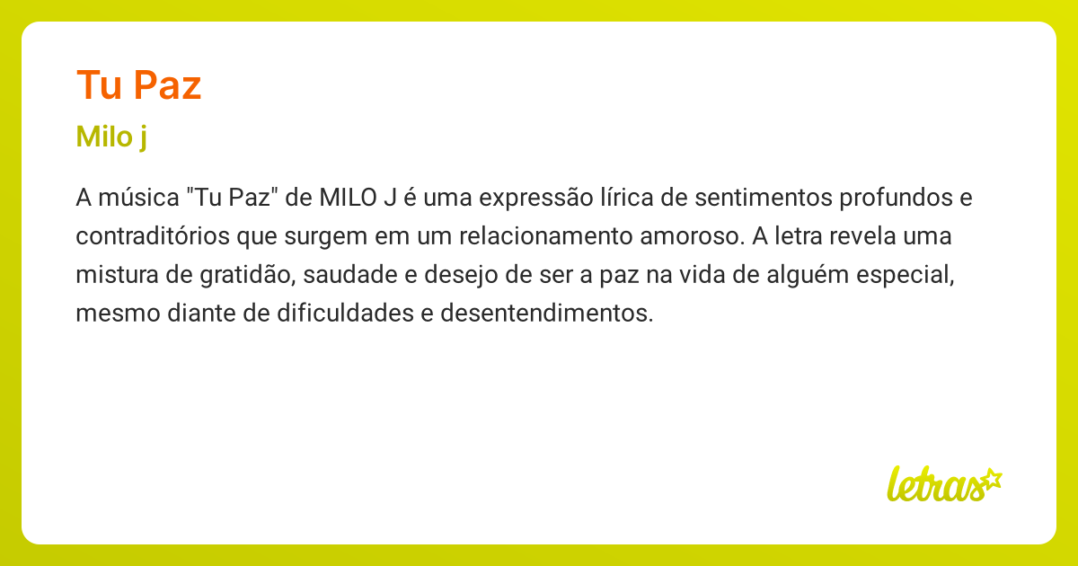 Significado da música TU PAZ (Milo j) - LETRAS.MUS.BR