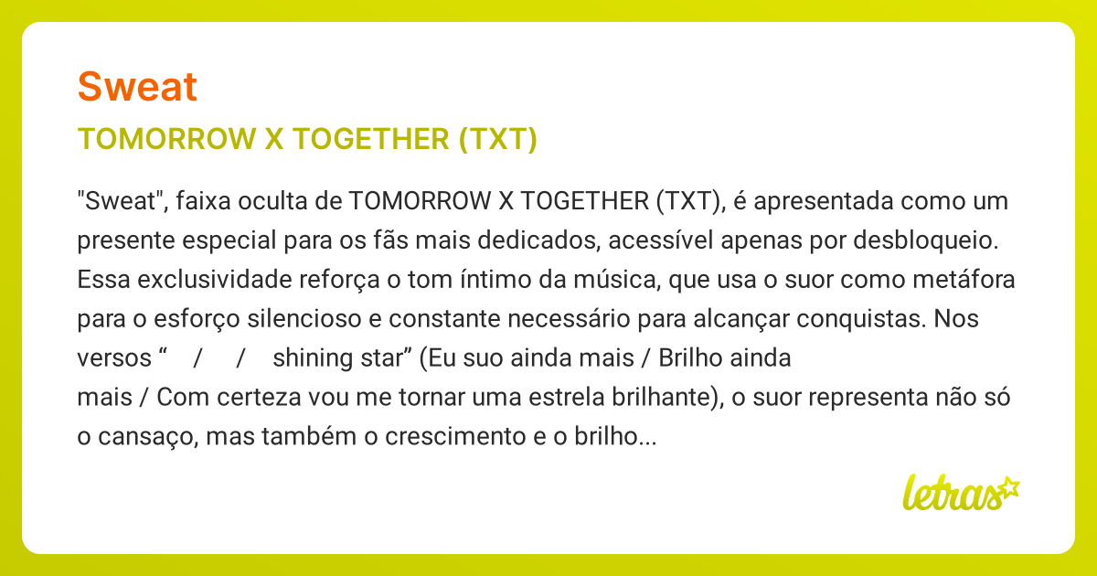 Significado da música SWEAT (TOMORROW X TOGETHER (TXT)) - LETRAS.MUS.BR