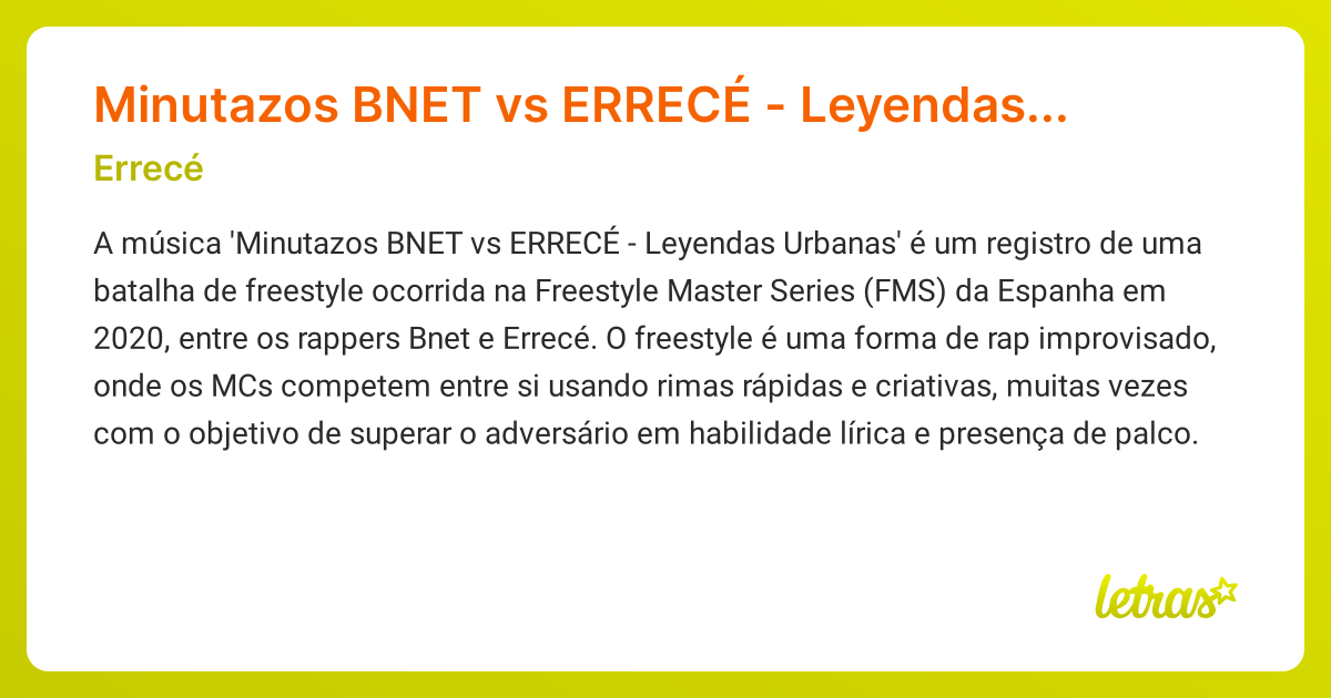 Significado da música Minutazos BNET vs ERRECÉ - Leyendas Urbanas (FMS ...