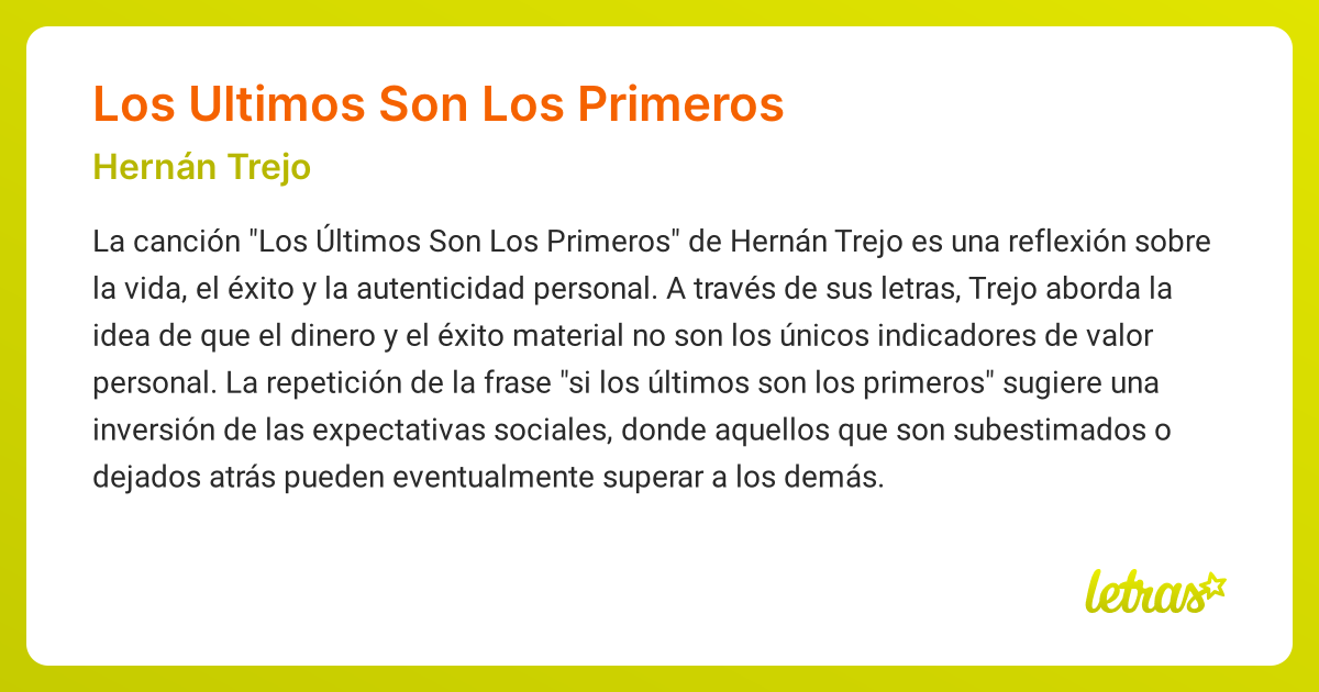 Significado de la canción LOS ULTIMOS SON LOS PRIMEROS (Hernán Trejo ...