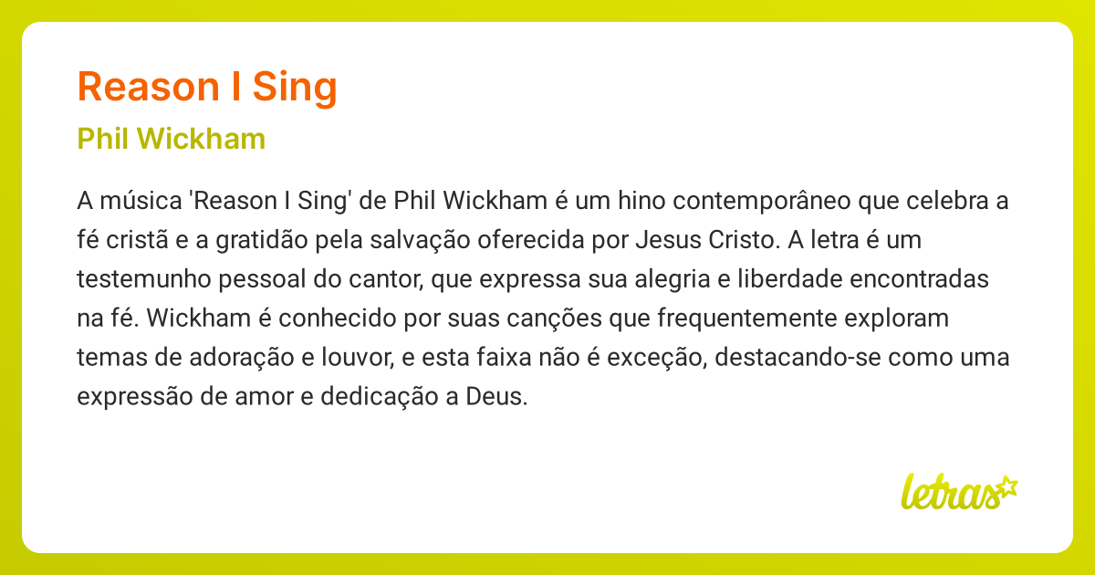 Significado da música REASON I SING (Phil Wickham) - LETRAS.MUS.BR