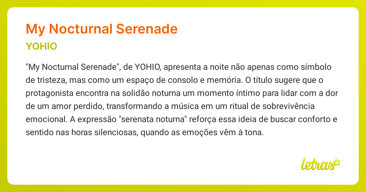 Significado da música MY NOCTURNAL SERENADE (YOHIO) - LETRAS.MUS.BR