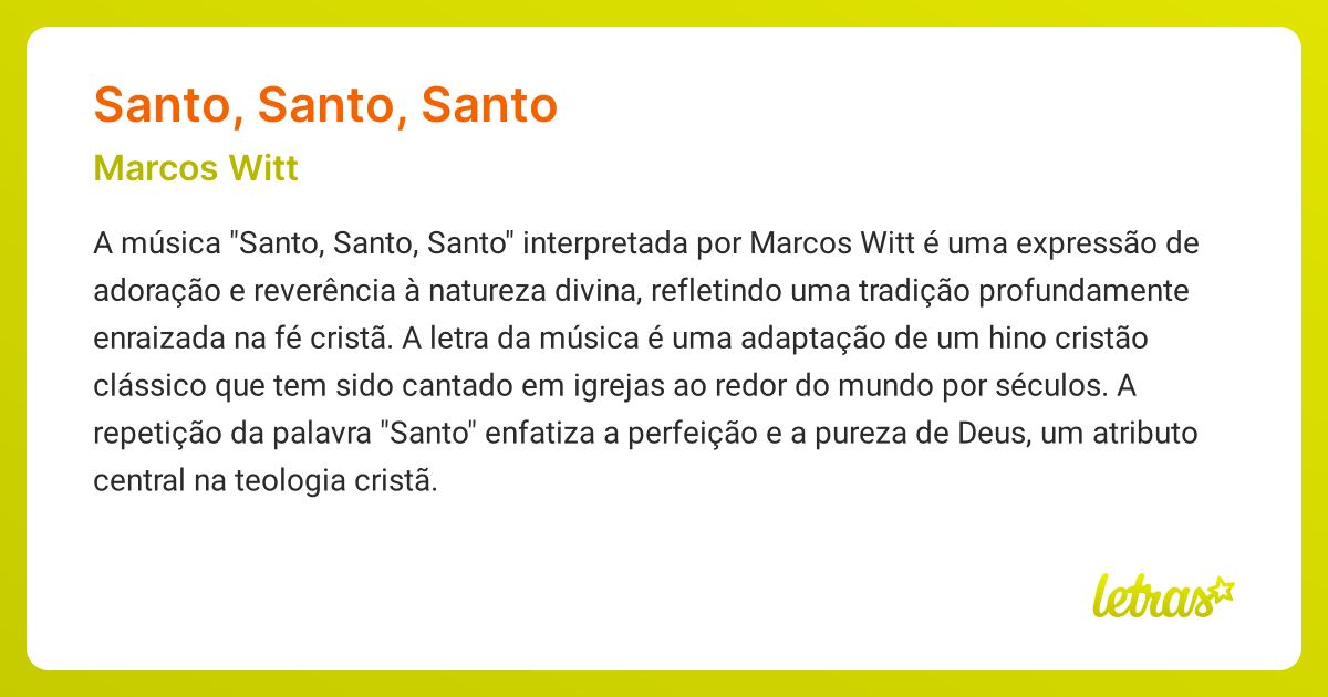 Significado da música SANTO, SANTO, SANTO (Marcos Witt) - LETRAS.MUS.BR
