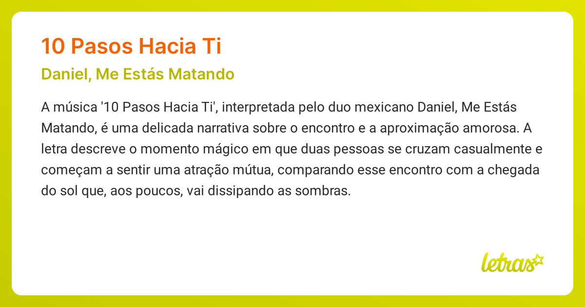 Significado da música 10 PASOS HACIA TI (Daniel, Me Estás Matando ...