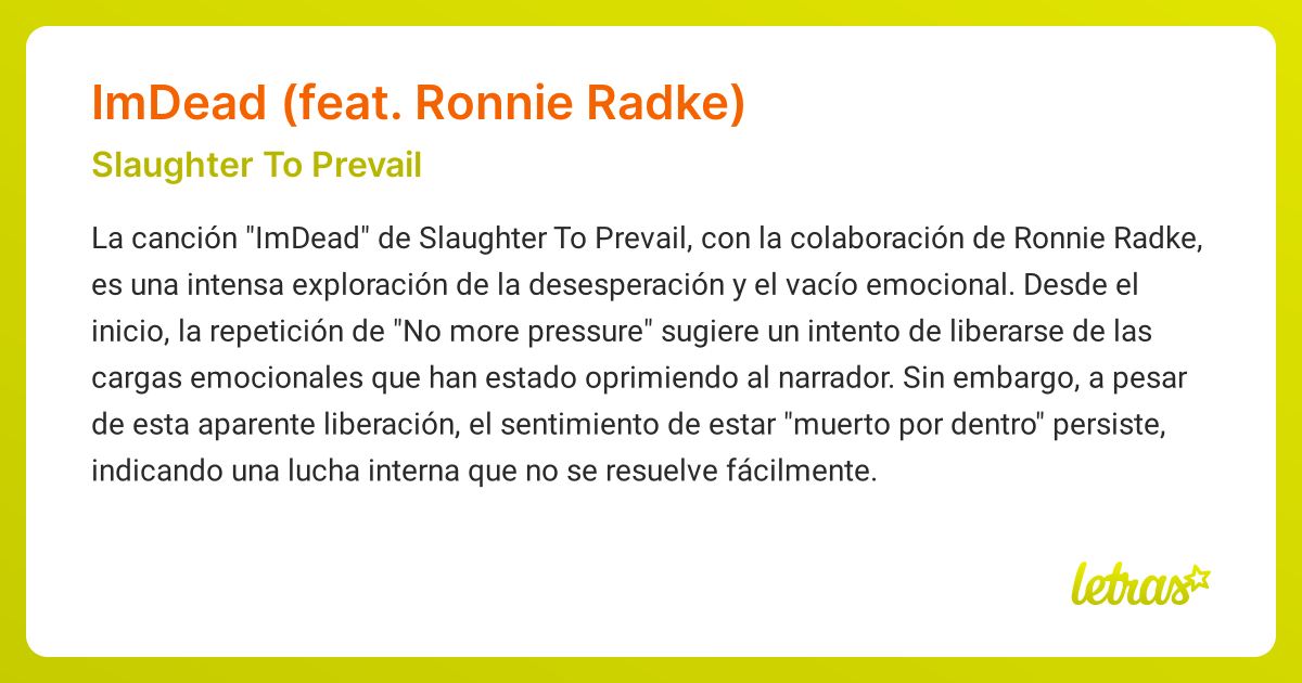 Significado de la canción IMDEAD (FEAT. RONNIE RADKE) (Slaughter To ...