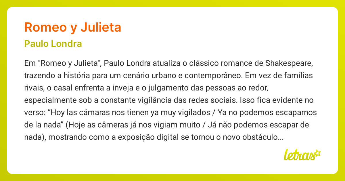 Significado da música ROMEO Y JULIETA (Paulo Londra) - LETRAS.MUS.BR