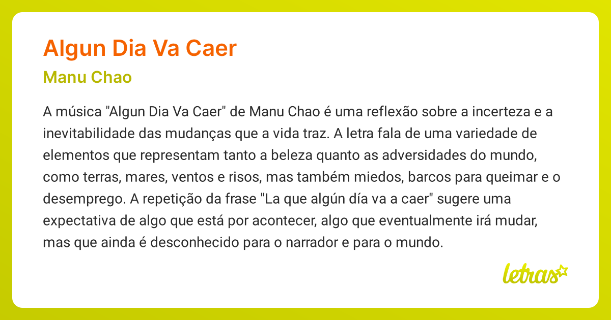 Significado da música ALGUN DIA VA CAER (Manu Chao) - LETRAS.MUS.BR